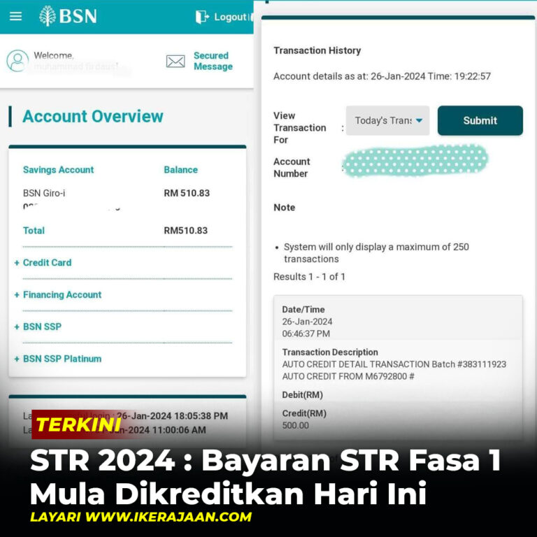 STR 2024 : Bayaran STR Fasa 1 Mula Dikreditkan Hari Ini