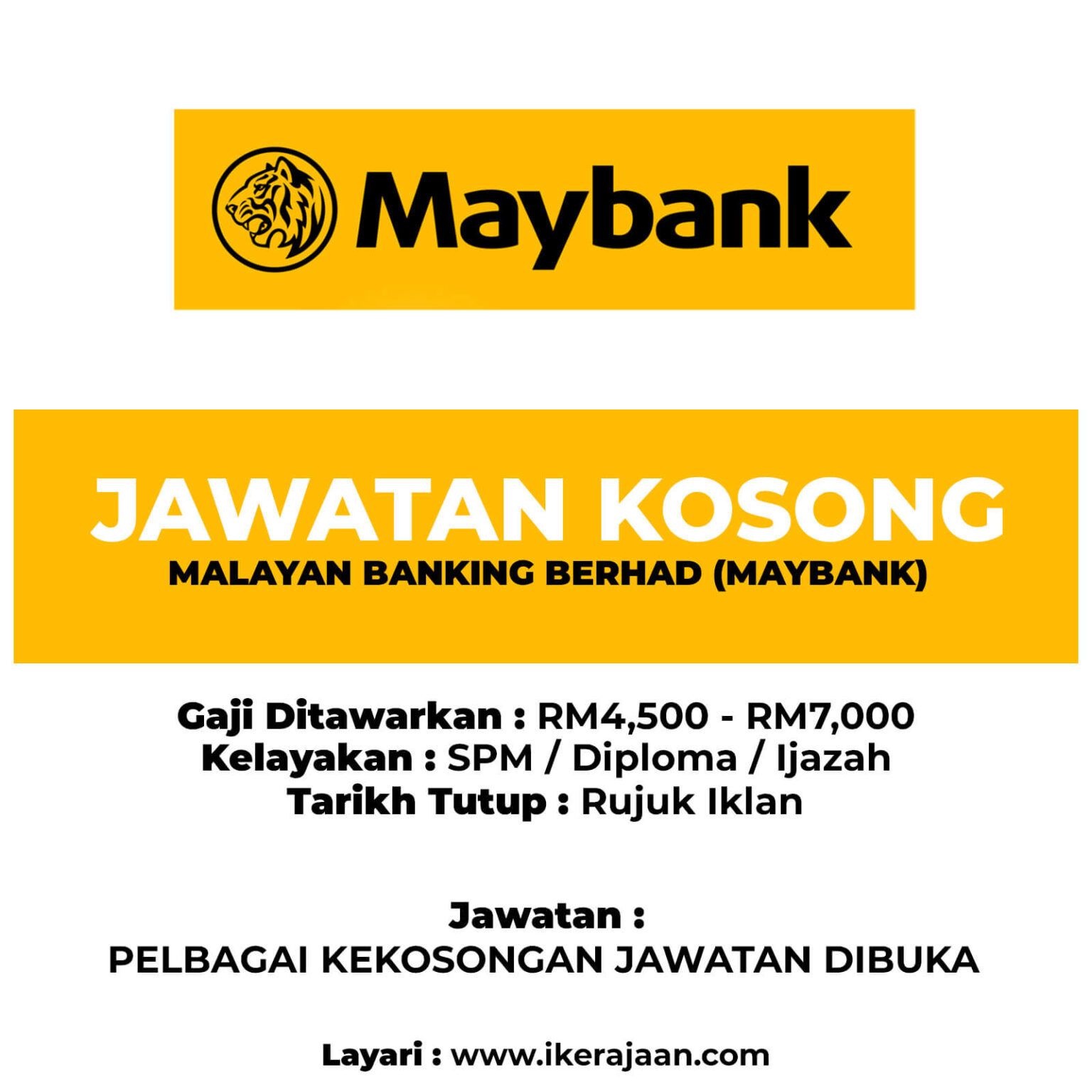 Jawatan Kosong Maybank 2024 : Gaji RM4,500 - RM7,000